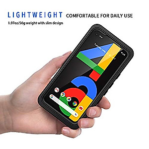 Lanhiem Pixel 4a Case, IP68 Waterproof Dustproof Shockproof Case [NOT Fit 5G Version] with Built-in Screen Protector, Full Body Underwater Protective Cover for Google Pixel 4a (4G Only), Black/Clear