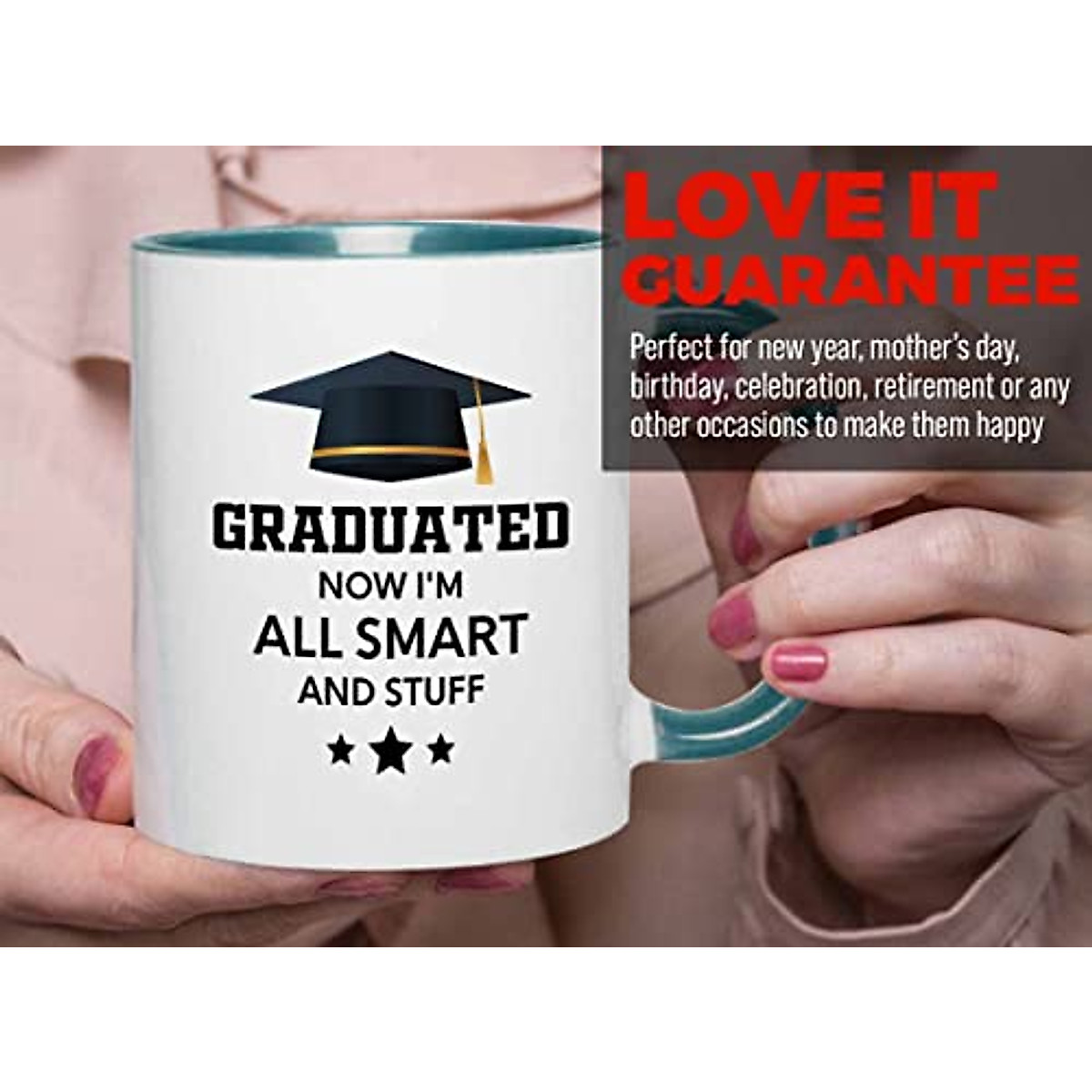 Flairy Land Graduation 2Tone Green Mug 11oz - All Smart and Stuff - Graduation Gifts for Her Senior Graduation College Student College Graduate Classmate MBA Grad
