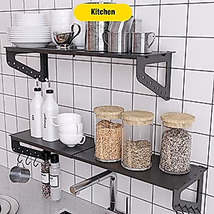 Adjustable Metal Wall Shelves, 8"x18.5"~31.5" ,120lbs Load Heavy Duty Wall Mount Storage Shelves w/ Shelf Bracket for Kitchen, Garage, Hotel, Restaurant, Bar and Utility Room (Black, 8"x18.5"~31.5")