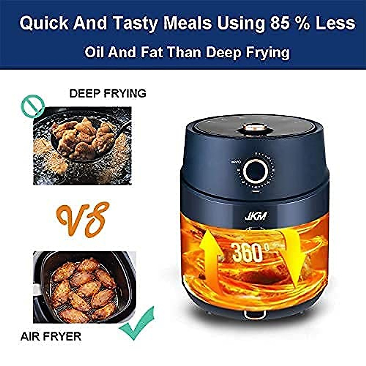 JKM Air Fryer 3.7QT Large Electric Oilless Mechanical Temperature Control, Nonstick Frying Basket, Knob-Blue