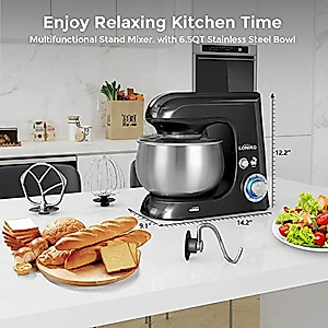 Loniko Stand Mixer, 6.5-QT 6-Speed Tilt-Head Food Mixers Kitchen Electric Stand Mixer, Household Stand Mixers with Dough Hook, Flat Beater & Whisk, Baking Mixer with Stainless Steel Bowl(Black)