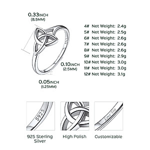ChicSilver 925 Sterling Silver Ring for Women Triquetra Celtic Knot Promise Ring Simple Classic Irish Eternity Wedding Band Size 7