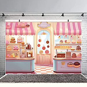 MAQTT Sweet Shop Backdrop Candy Princess Dessert Banner Shop Girl's Birthday Photography Background Children's Party Banner Baby Shower Donut Ice Cream Table Decoration 5x3ft