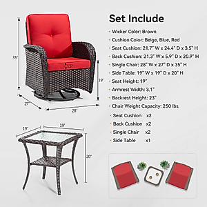 Gardenbee Patio Swivel Glider Wicker Chairs - Outdoor Swivel Rocking Chairs Set of 4 with 2 Wicker Side Tables, Patio Swivel Rocker Chair 6 Piece Patio Furniture Sets for Patio Porch Deck(Brown/Red)