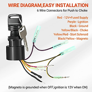 87-17009A2 87-17009A5 Boat Ignition Switch Replacement for Mercury Mariner Outboard Motor Control Box Ignition Key Switch with 2 Keys 3 Position 6 Wire Connectors for Mercury Push Choke Ignition