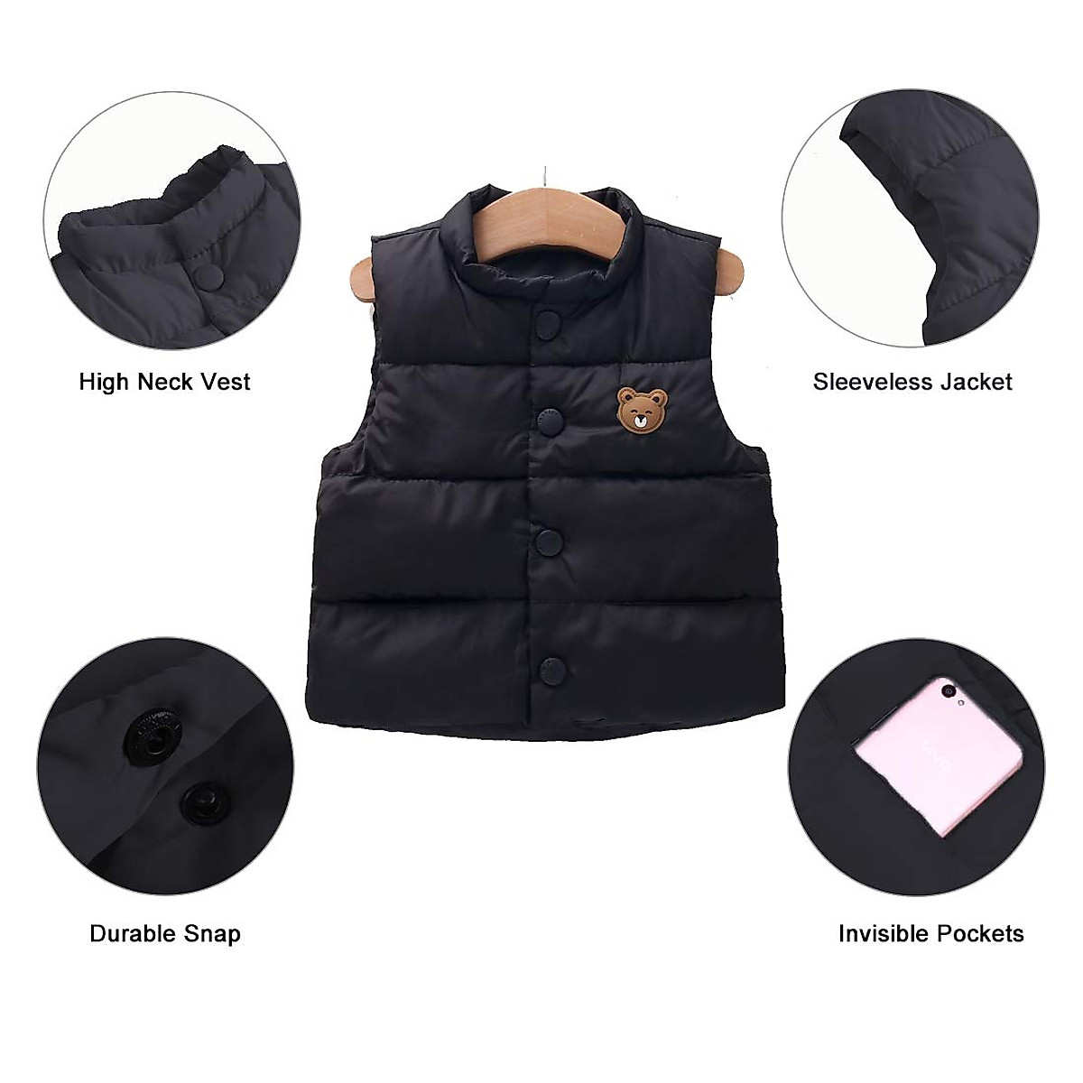 LANBAOSI Baby Girls&Boys Winter Cute High Neck Vest Lightweight Puffer Sleeveless Jacket