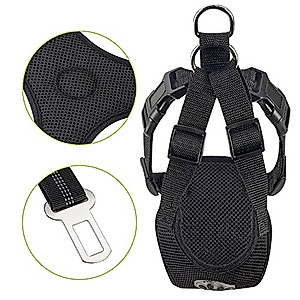 Nasus Dog Car Harness Plus Connector Strap, Adjustable Double Breathable Mesh Fabric Travel Regular Vest Harness with Safety Seat Belt in Cars Vehicle for Dogs Road Trip Daily Walks (Small, Black)