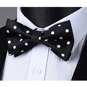 HISDERN Bow Ties for Men Polka Dot Pretied Bowtie Black Classic Formal Business Bow Tie Adjustable Tuxedo Bowties for Wedding & Party
