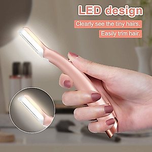 Mefor Eyebrow Razor,Eyebrow Trimmer Dermaplane Razor for Women Face,Practical Women Face Shaver Facial Razor with LED Light, 6 Replacement Heads & Pre