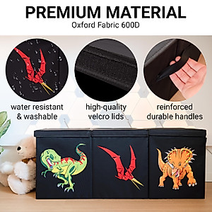 KLOWADOMA Extra Large Collapsible Dino Toy Box with Lids for Kids - Toy Storage Organizer, Chest, and Bin in Living Room, Playroom or Kids Room Organization