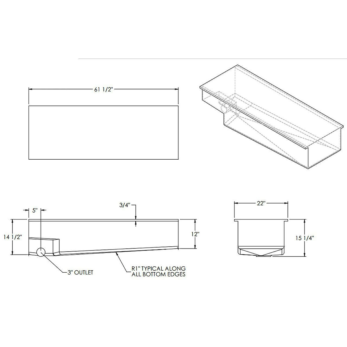 RecPro 62 Gallon RV Holding Tank 61 1/2" x 22" x 15" Waste Water Holding Tank | Made in America