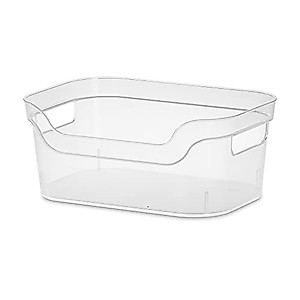 Sterilite 9.5 x 6.5 x 4 Inch Small Open Scoop Front Clear Storage Bin with Comfortable Carry Through Handles for Household Organization (16 Pack)