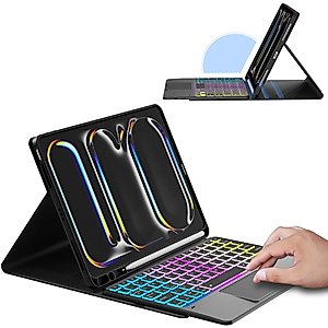 for iPad Air 11 inch (M2) 2024 & iPad Pro 11 inch 4/3/2/1.Generation & iPad Air 5/4 10.9 inch Case with Detachable Keyboard : 7 Color Backlight Tablet Keyboard Cases with Touchpad & Pencil Holder