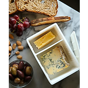 CapaBunga Cheese Vault with Divider - Reusable Artisan Cheese Storage Container for Fridge - Food Grade Silicone Cheese Container 6x4x3.5” - Cheese Keeper for Refrigerator - White Cheese Holder