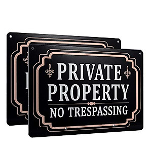 Kichwit 2 Pack Private Property No Trespassing Sign, Aluminum, 12" x 8", 14" Metal Stakes Included (2)