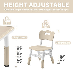 DOREROOM Toddler Table and Chairs Set for 4, Kids Study Table and Chair Set, Height-Adjustable, Graffiti Desktop, Children Activity Table for Daycare, Classroom, Home, Burlywood Wood Grain