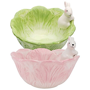 Yardwe Fruit Bowl Cute Cereal Bowls Cartoon Cabbage with Rabbit Shaped Ceramic Bowls 2pcs Rice Bowls Salad Bowls Soup Bowls Small Serving Bowls for Easter Party Table Decor