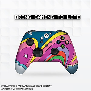 Vintage Psychedelic Rainbow Customised Wireless Controller for Xbox by BCB. Original Xbox Controller Compatible with Xbox One / Series X&S Console. Customized with Water Transfer Printing (Not a Skin)