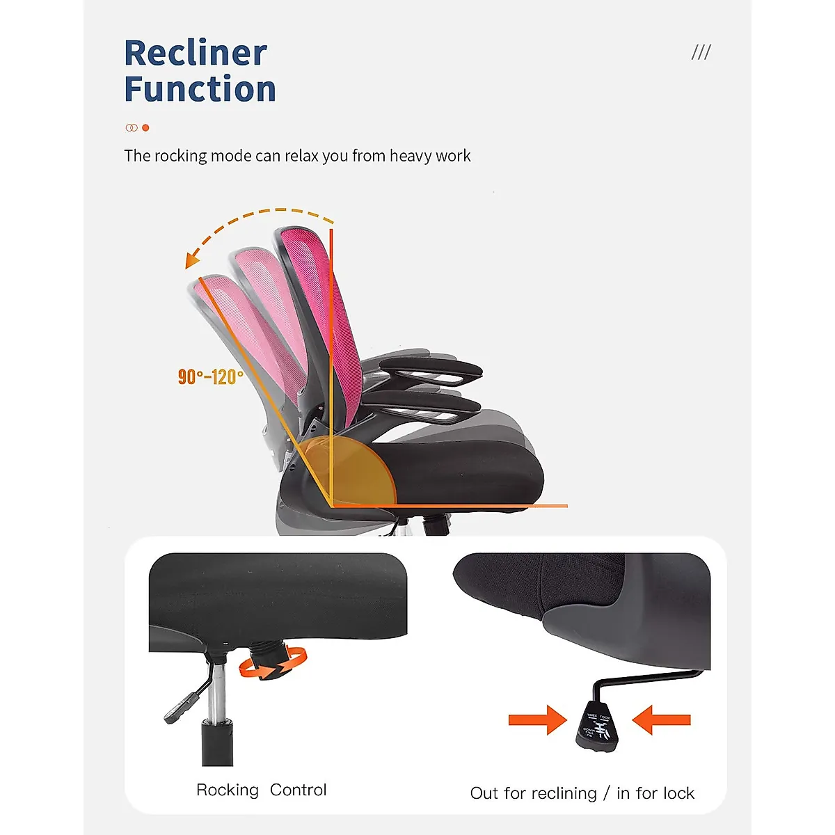 Home Office Chair Ergonomic Desk Chair Mesh Computer Chair with Lumbar Support Flip-up Arms Swivel Rolling Executive Task Chair Adjustable Chair for Adults(Pink)