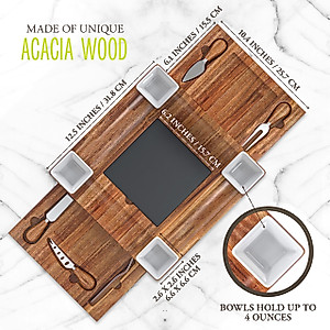 G Francis Large Charcuterie Boards with Bowls and Cheese Board Knife Set - 12.5in Square Acacia Wood Serving Platter Set