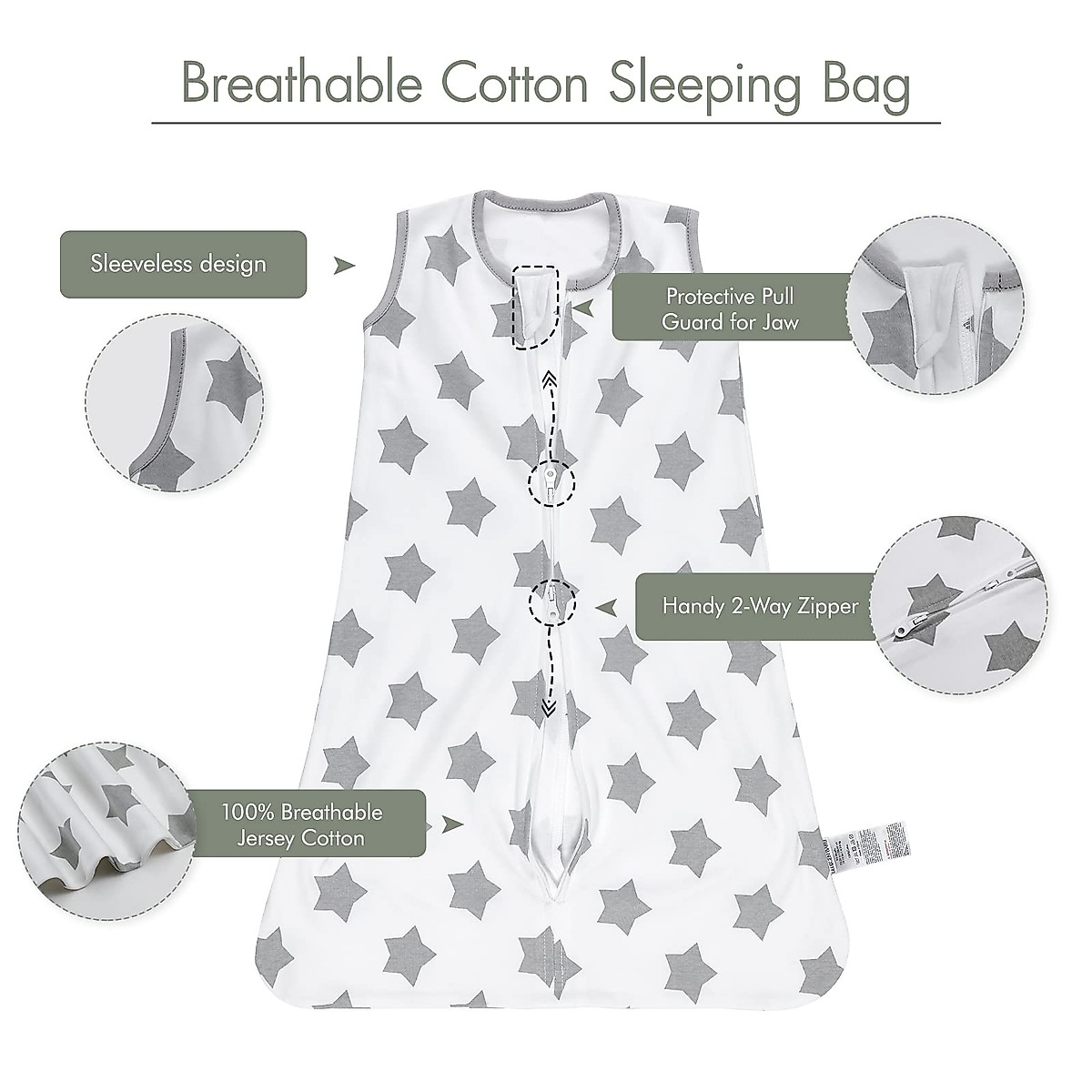 GLLQUEN BABY Sleep Sack 2 Pack 100% Cotton Baby Sleeping Bag 2-Way Zipper Toddler Wearable Blankets Breathable Lightweight, Fits Toddlers Age 6-12 Months (Medium)