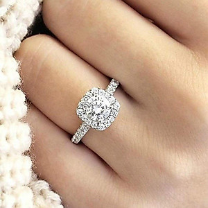 Cuteshop 925 Sterling Silver Zircon Stone Engagement Wedding Band Ring Promise Rings CZ Crystal Engagement Ring (7)