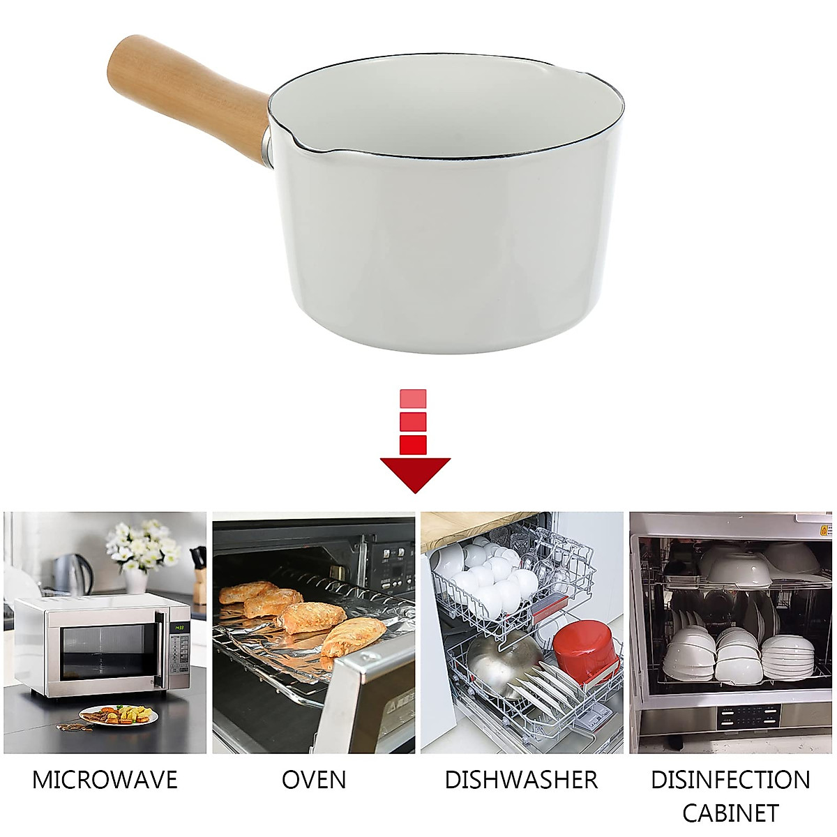 Milk Pot：Cabilock Enamel Milk Pan with Wooden Handle Butter Warmer Soup Pot Saucepan Pan Milk Pot Small Cookware with Pour Spouts for Boiling Milk Noodle Butter Coffee Baby Food