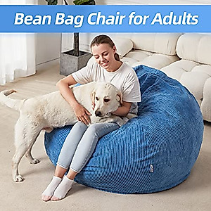 Homguava Bean Bag Chair: Teardrop Bean Bags with Memory Foam Filled, Compact Beanbag Chairs Soft Sofa with Corduroy Cover (Blue)