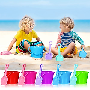 Junkin 24 Sets Beach Sand Buckets and Shovels for Kids Bulk 6.3" Small Beach Pails and Sand Toys for Summer Holiday Party- 24 Bucket+24 Shovels (Cute)