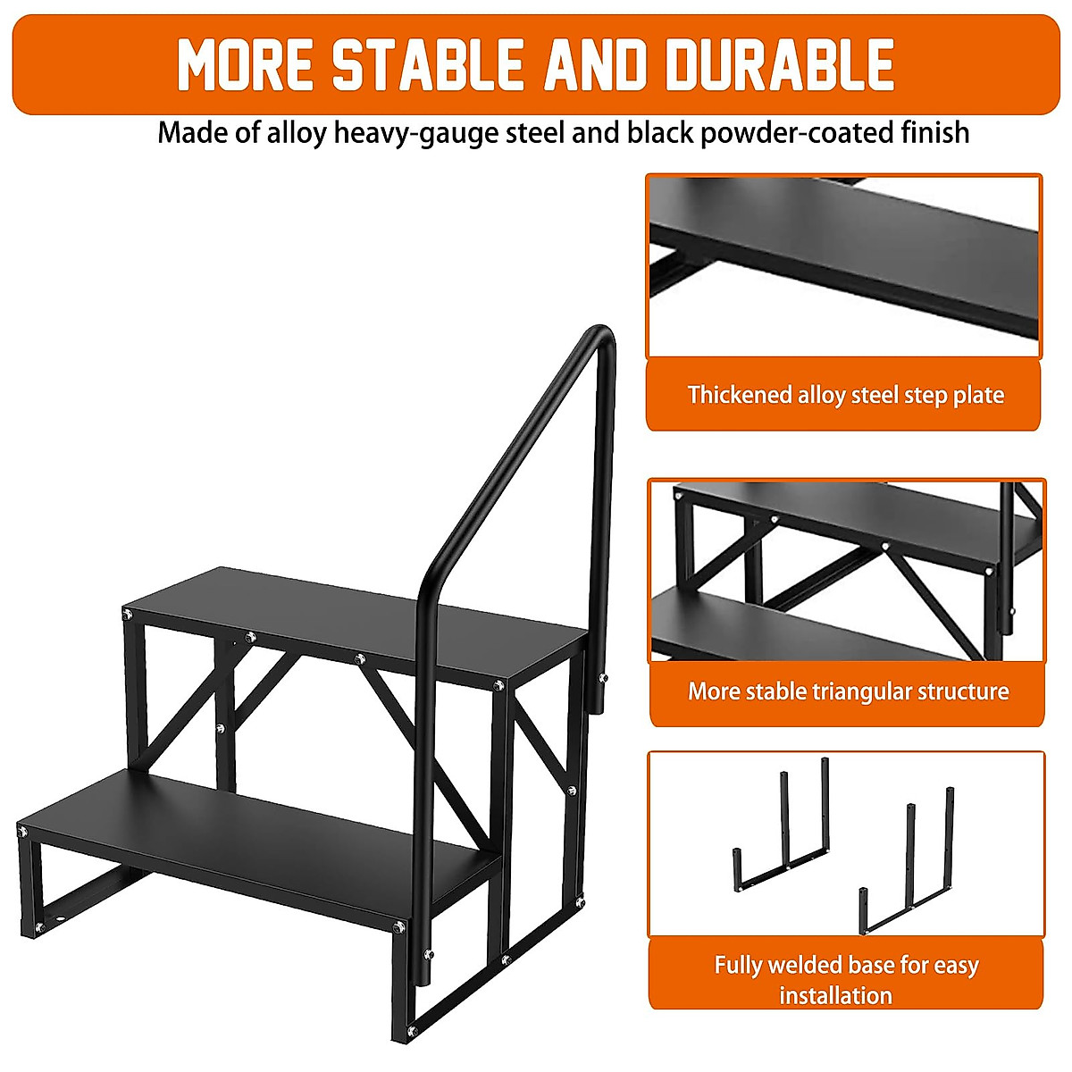 Fruyyzl 2 Step RV Steps, Update 3.0 Hot Tub Steps with Anti-Slip Pedals and Handrail, Swimming Pool Ladder Above Ground, Portable Step Stool Ladder (2STEP 1PCS) (B2-RVEL)
