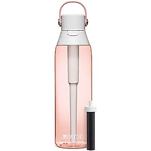 Brita Insulated Filtered Water Bottle with Straw, Reusable, BPA Free Plastic, Blush, 26 Ounce