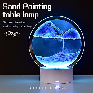 15ML USB Quicksand Table Lamp, Three-Dimensional Sand Painting Table Lamp, Mobile Hourglass Decorative Ambient Light, Living Room Bedroom Quicksand Table Lamp, Home Decoration, Gifts (Blue)