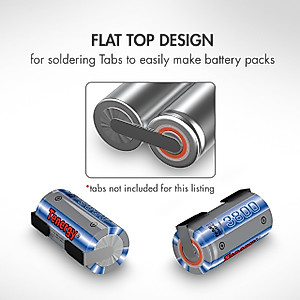 Tenergy Propel Sub C 3800mAh NiMH Flat Top Rechargeable Batteries (Special Size) Flat TOP