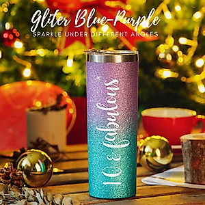 Onebttl Birthday Gifts for 10 Year Old Girls, 10 & Fabulous, 20OZ Stainless Steel Insulated Skinny Tumbler, Best Gift for 10th Birthday for Daughters, Granddaughters, Nieces, Glitter Blue & Purple
