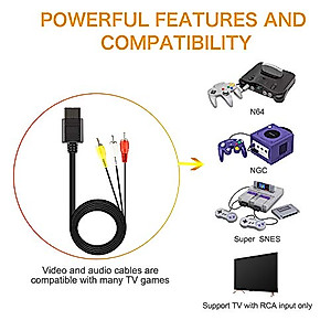 2 Pack 6Ft AV Cable N64 AV Cable Composite Retro Audio Video Standard Cord for Nintendo 64 TV Game/SNES/Gamecube/GC