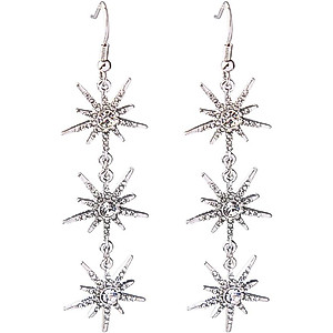 Star Drop Dangle Earrings Crystal Snowflake Earrings for Woman Silver Winter Party Christmas Wedding Women's Jewelry Tengkou (silver-plated-base)