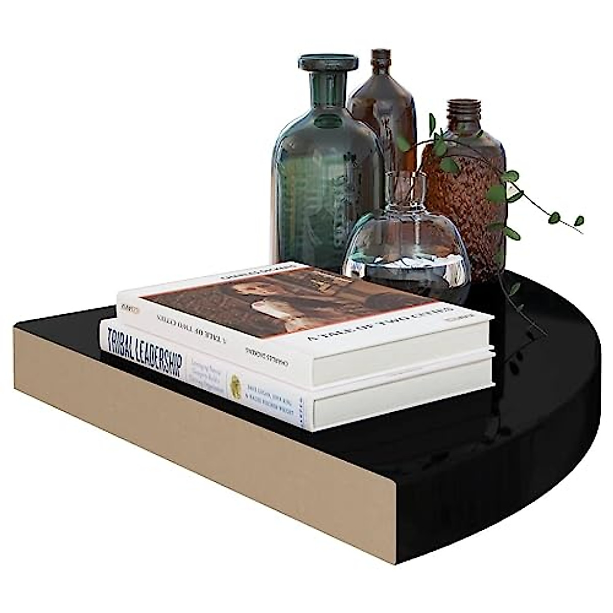 DYRJDJWIDHW Floating Corner Shelves 4 pcs Bookshelf for Bedroom,Shelves,Wood Bookcase,Suitable for Bedroom, Office, Living Room, Study,High Gloss Black 13.8"x13.8"x1.5" MDF