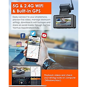 Vantrue E2 Dash Cam Front and Rear with Voice Control, 2.7K + 2.7K Dual Dash Camera for Cars, WiFi, GPS, STARVIS Night Vision, Buffered Parking Mode, G-Sensor, 2.45" IPS, 160°, WDR, Support 512GB