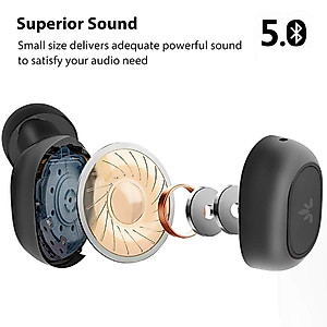 Avantree TW115 Tiny True Wireless Bluetooth 5.0 Earbuds Earphones for Small Ear Canals, with Noise Isolation & Mic, Secure Fit for Sport, 36H in Ear Headphones with Wireless Charging Case (Black)