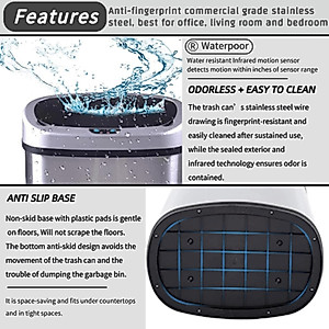 MKDLUFEI 13 Gallon Motion Sensor Trash Can, Brushed Stainless Steel, 13 Gallon Capacity, Touchless Garbage Can for Home Office