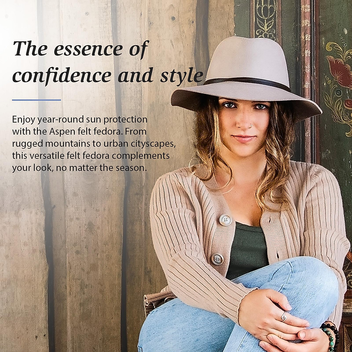 Wallaroo Hat Company – Women’s Aspen Fedora – UPF 50+ Sun Protection, Packable Design and Adjustable Sizing for Medium Crown Sizes – Trendy Sun-Smart Hat for Casual All-Season Looks (Black)