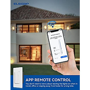 ELEGRP Smart Dimmer Light Switch DPR30, 2.4GHz Wi-Fi Dimmer Switch Compatible with Alexa and Google Assistant, Single Pole/3 Way, Needs Neutral Wire, No Hub Required, UL&FCC Listed, White, 1 Pack