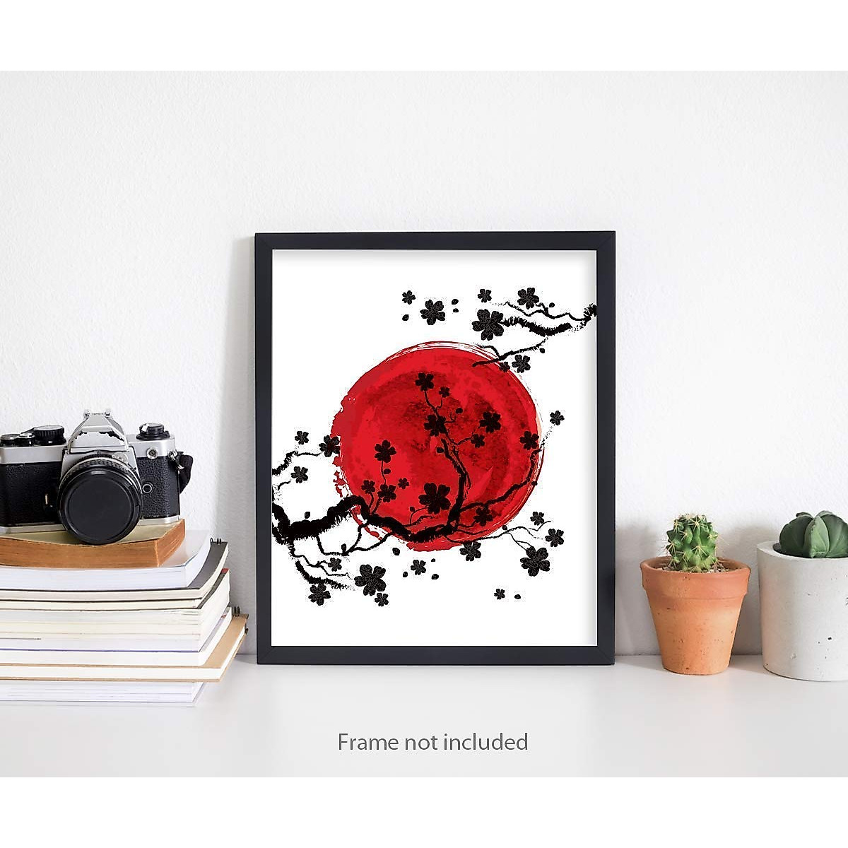 Cherry Blossom Wall Art Poster - Unframed 8x10 in - Beautiful Decorations Posters for Living Room - Pictures with Floral Pattern for Bedroom Decor - Black & White & Red Pics for Woman