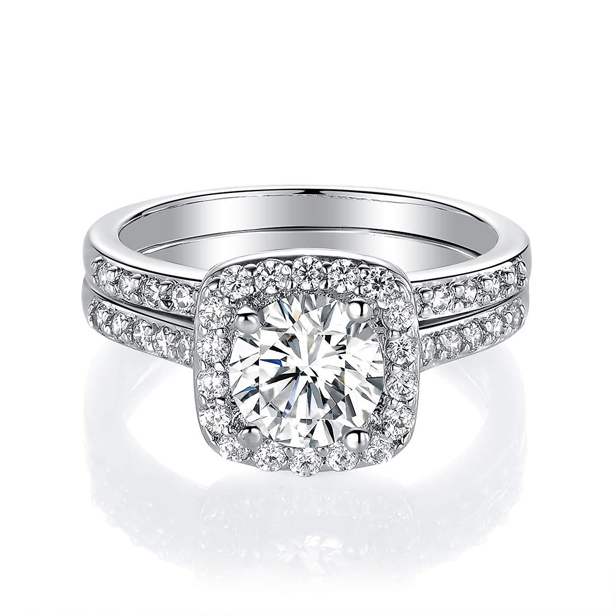 OPOMOMO Engagement Ring Set,18K White Gold Plated Cubic Zirconia Promise Eternity Rings for Women Pack of 2 PCS (5)