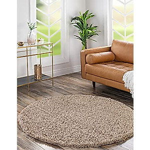 Unique Loom Solid Shag Collection Area Rug (12' 4" Round, Taupe)
