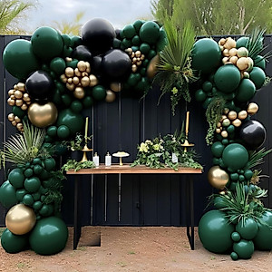 Black Green Gold Balloon Garland Double Stuffed Dark Green Gold Balloons Forest Green Black Balloons Metallic Gold Balloon Arch Kit for Halloween Baby Shower Jungle Birthday Christmas Decorations