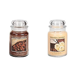 Village Candle Coffee Bean Glass Jar Scented Candle, Large, 21.25 oz, Brown & Creamy Vanilla Large Glass Apothecary Jar Scented Candle, 21.25 oz, Ivory