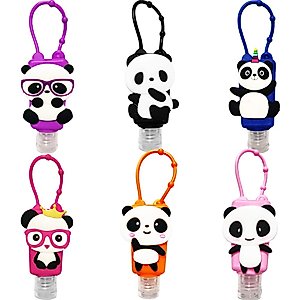 VHOPMORE 6Pcs Kids Portable Empty Travel Bottles Hand Sanitizer Holder Cute Panda 1 oz Leak Proof Refillable Plastic Bottles Travel Containers with Detachable Silicone Case for Liquid Soap, Lotion