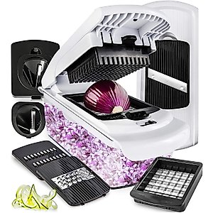Fullstar Mandoline Slicer for Kitchen, Vegetable Slicer for Cooking & Meal Prep, Potato Slicer, Veggie Slicer, Mandoline Food Slicer with Safety Glove Included (7 in 1, White)