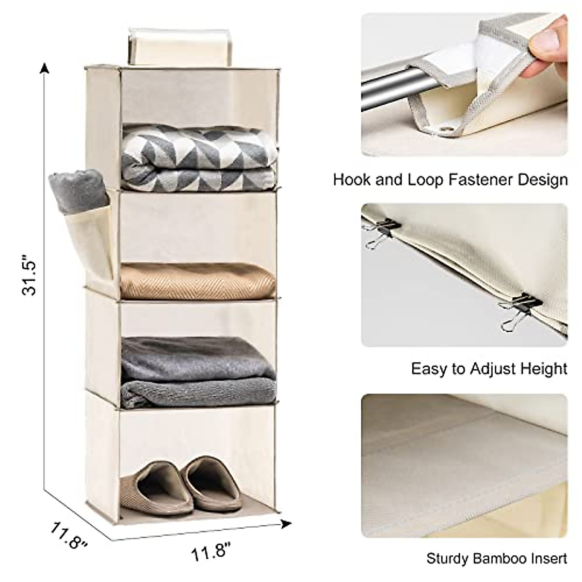 YOUDENOVA 4-Shelf Hanging Closet Organizer & Two 3-Shelf Separable Closet Hanging Shelves